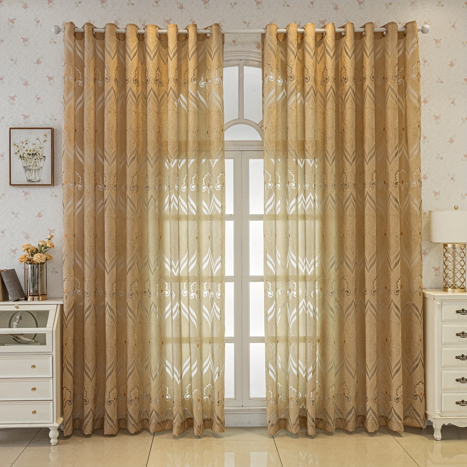 Brown Jacquard Curtains Suitable Living Room Bedroom Balcony - Temu ...