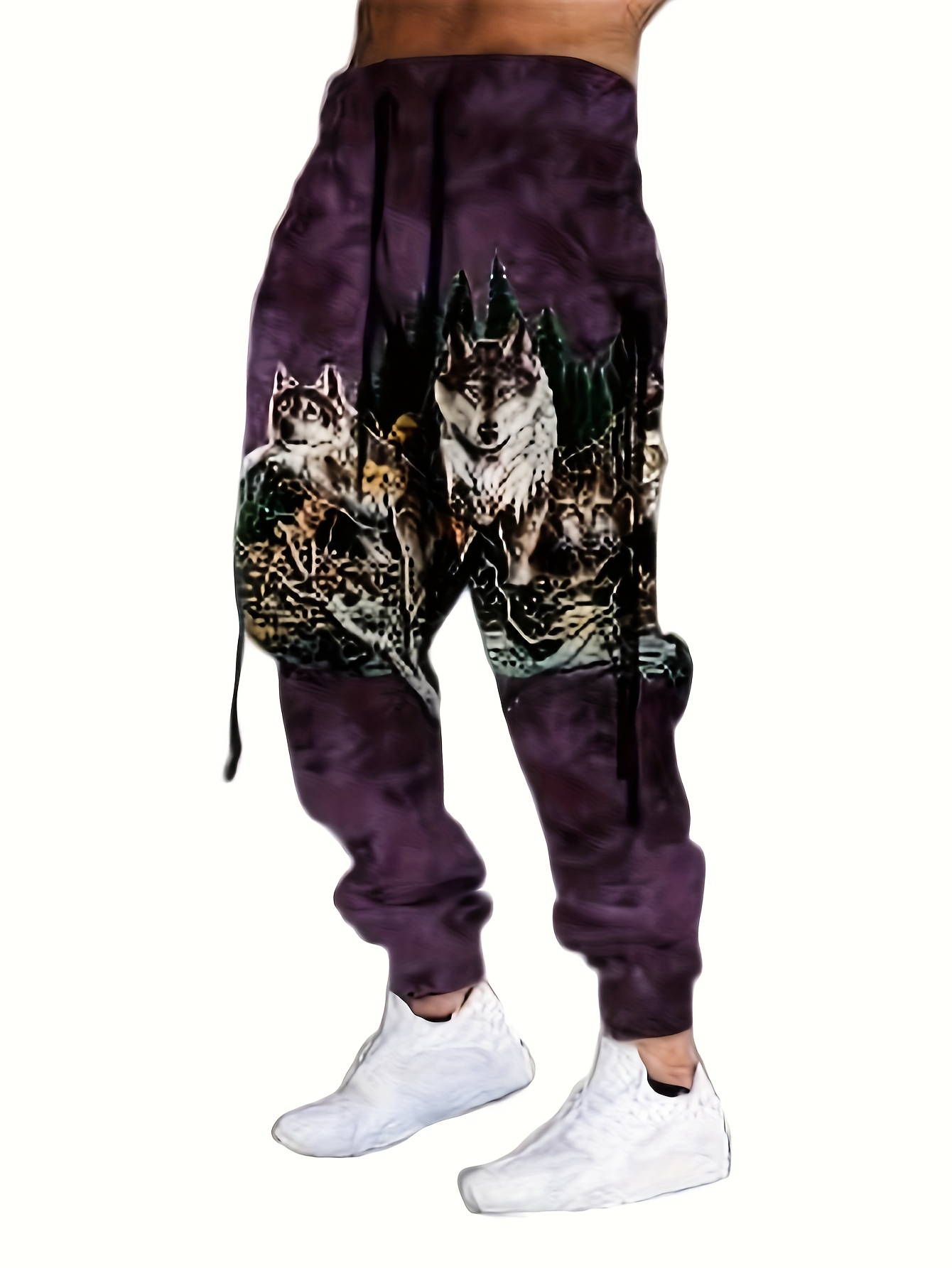 men's causal loose fit wolf print joggers chic drawstring - Temu Australia