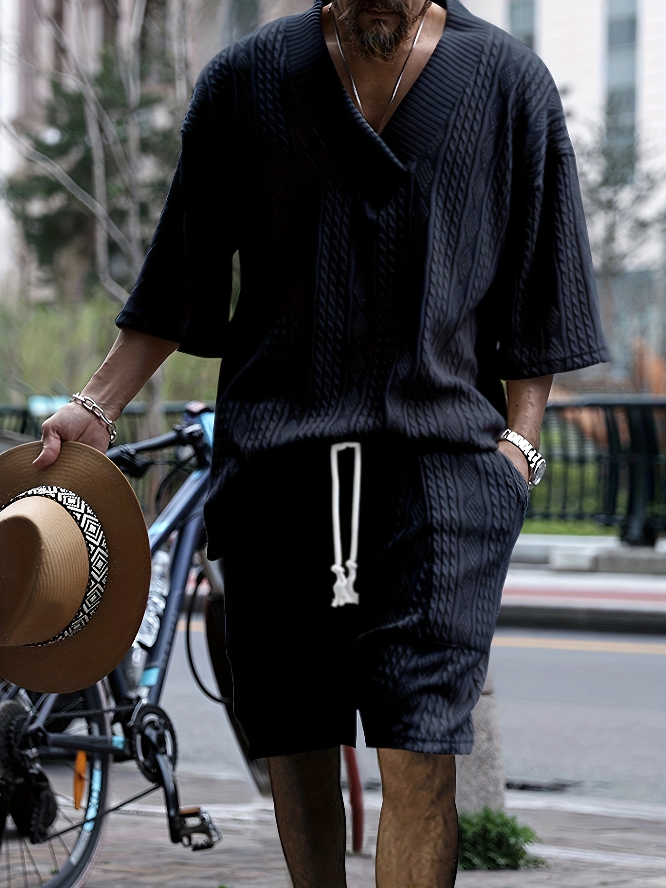 summer new casual jacquard set men's short sleeved knitted t summer new casual jacquard set men's short sleeved knitted t