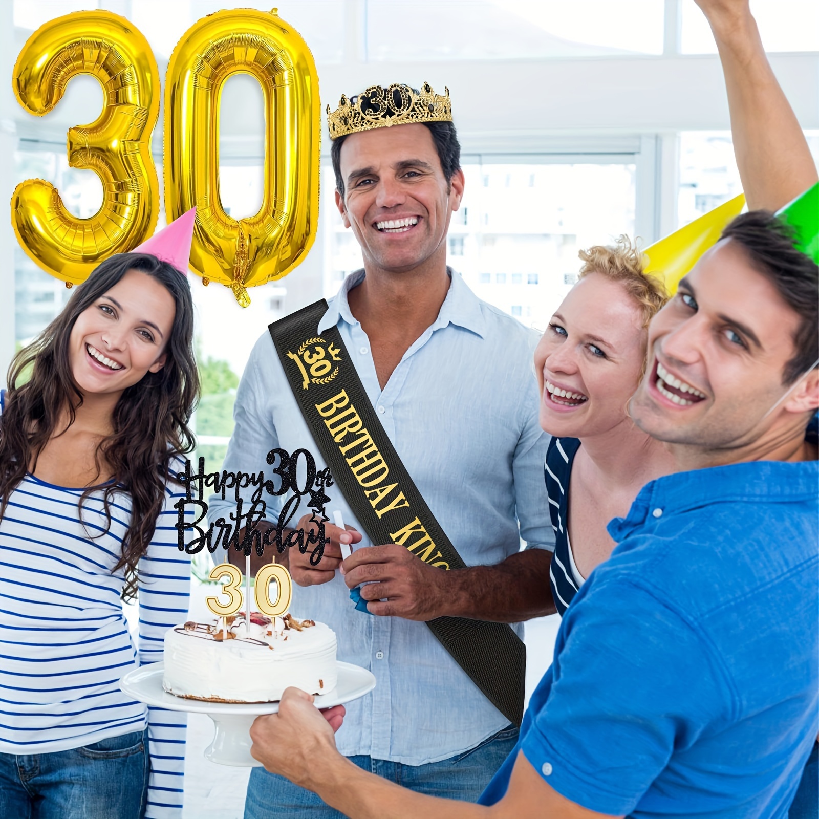 30th Birthday Gifts For Men 30th Birthday Decorations For Men 30 Crown Sash 30 Birthday Balloons Cake Topper Bir