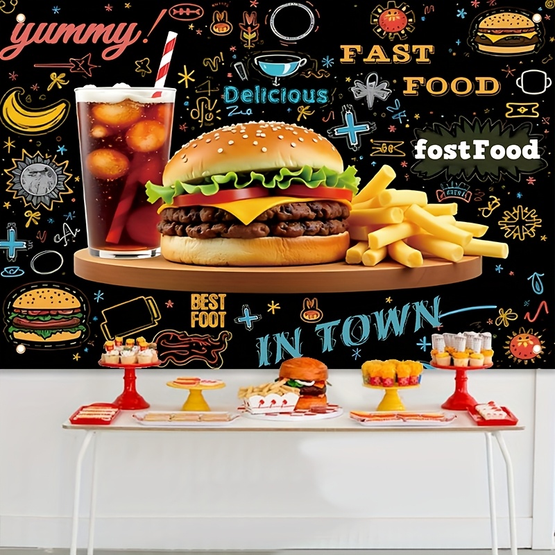 Burger Party Background 7x5ft Burger Food Booth Backdrop - Fast Food ...