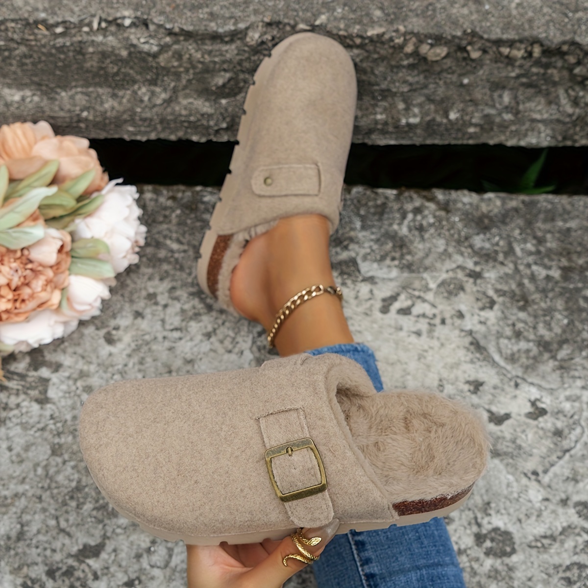 Solid Color Fuzzy Mules Women s Soft Sole Platform Plush - Temu Canada