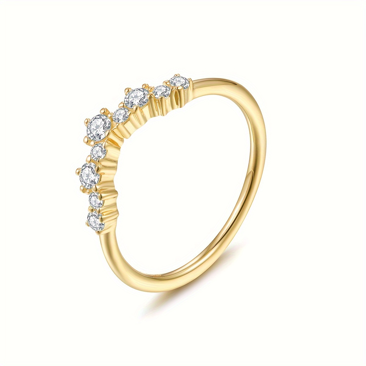 925 Sterling Silver Thin Band Ring Inlaid White Zircon - Temu United Kingdom