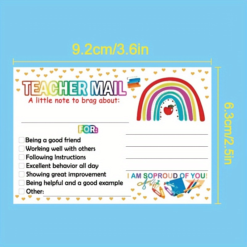 50Pcs Brag Cards Teacher Mail Notes Postcards To Parents