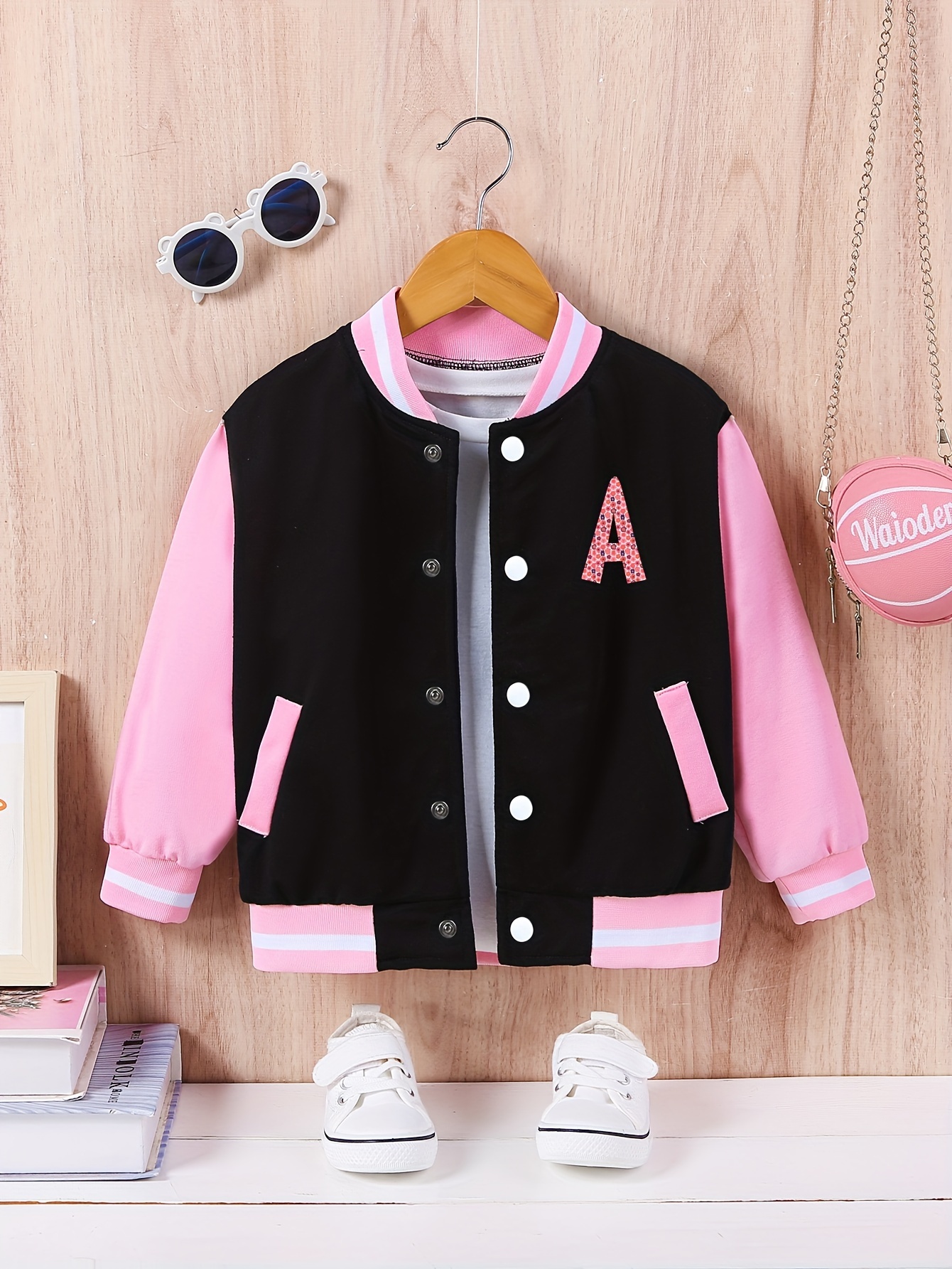 Girl's Trendy 'a' Alphabet Print Varsity Jacket Color Block - Temu Ireland