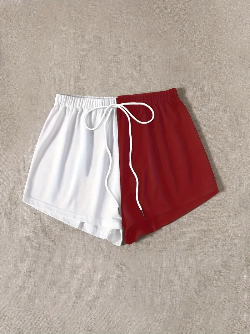Colorblock Drawstring Shorts Plus Size Casual Elastic Waist Temu