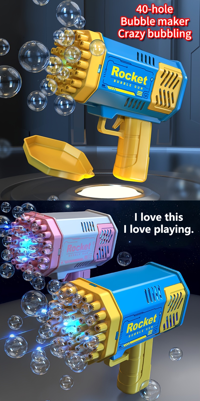 40 Hole Bubble Machine: Handheld Gatling Automatic Bubble Blower ...