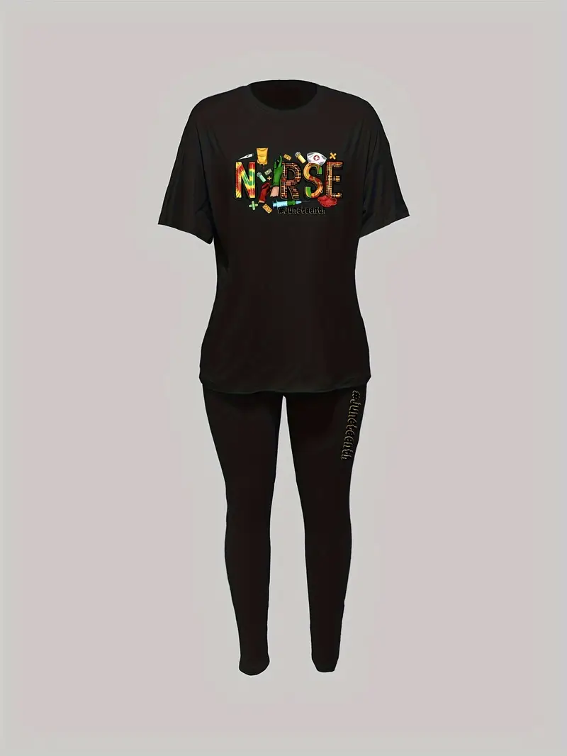 Letter Print Two Piece Set Short Sleeves T Shirt Skinny Temu South Africa