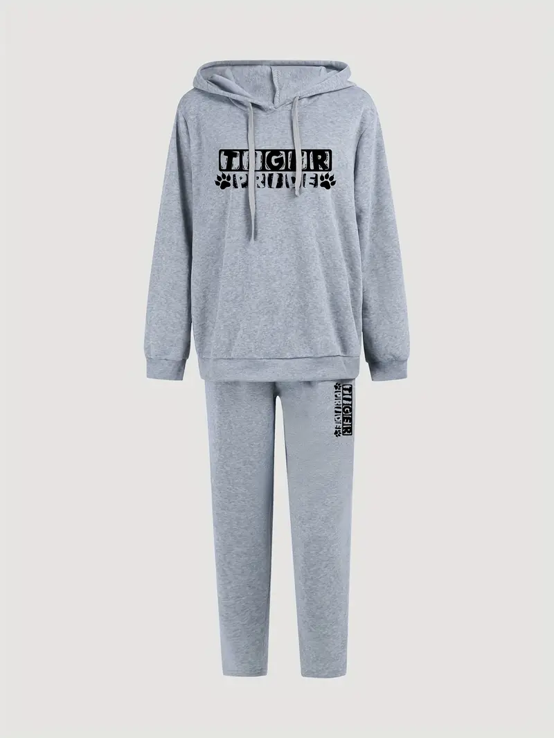 Plus Size Letter Print Two Piece Long Sleeve Drawstring Temu Canada