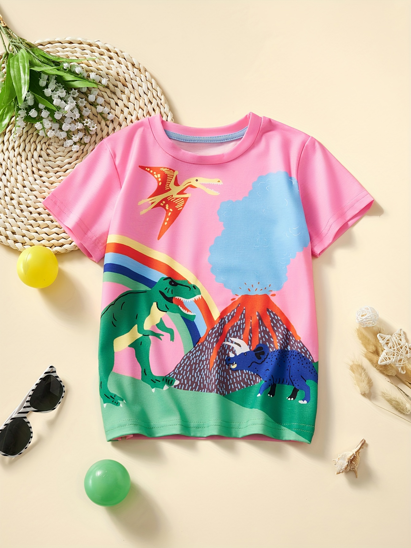 Cute Comfy Girls Dinosaur T shirt Short Sleeve Crew Neck - Temu Australia