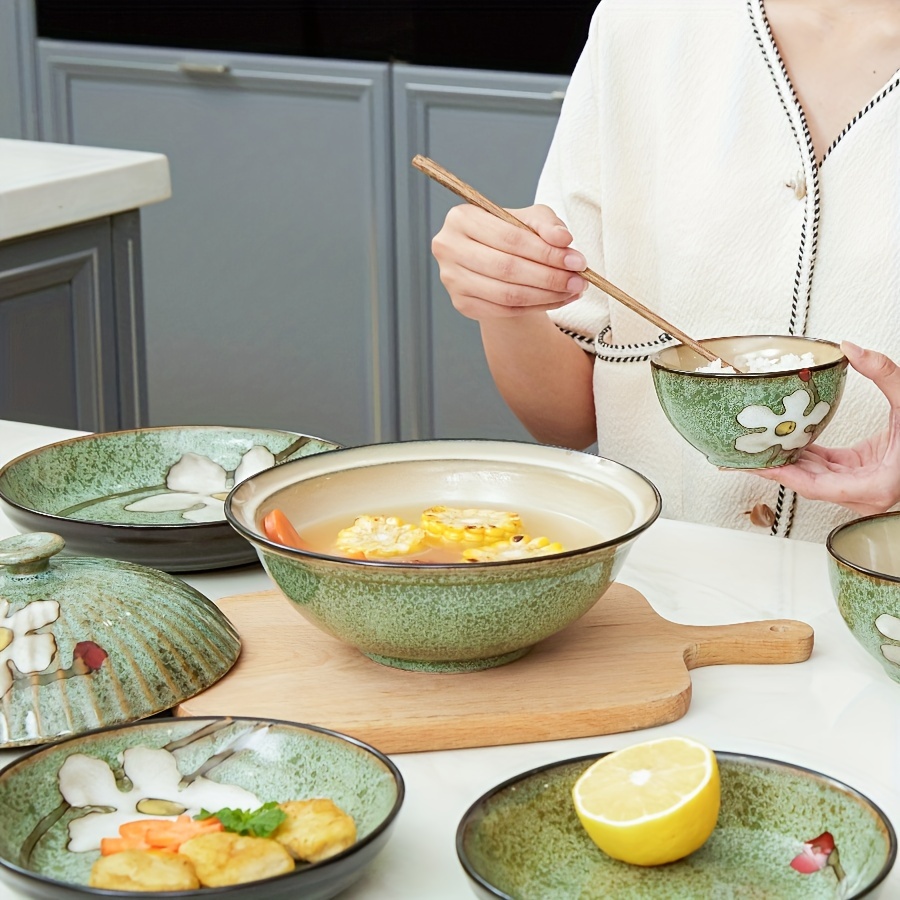 4pcs Rice Bowls Set, Korean Light Green Series, Handmade Underglaze ...