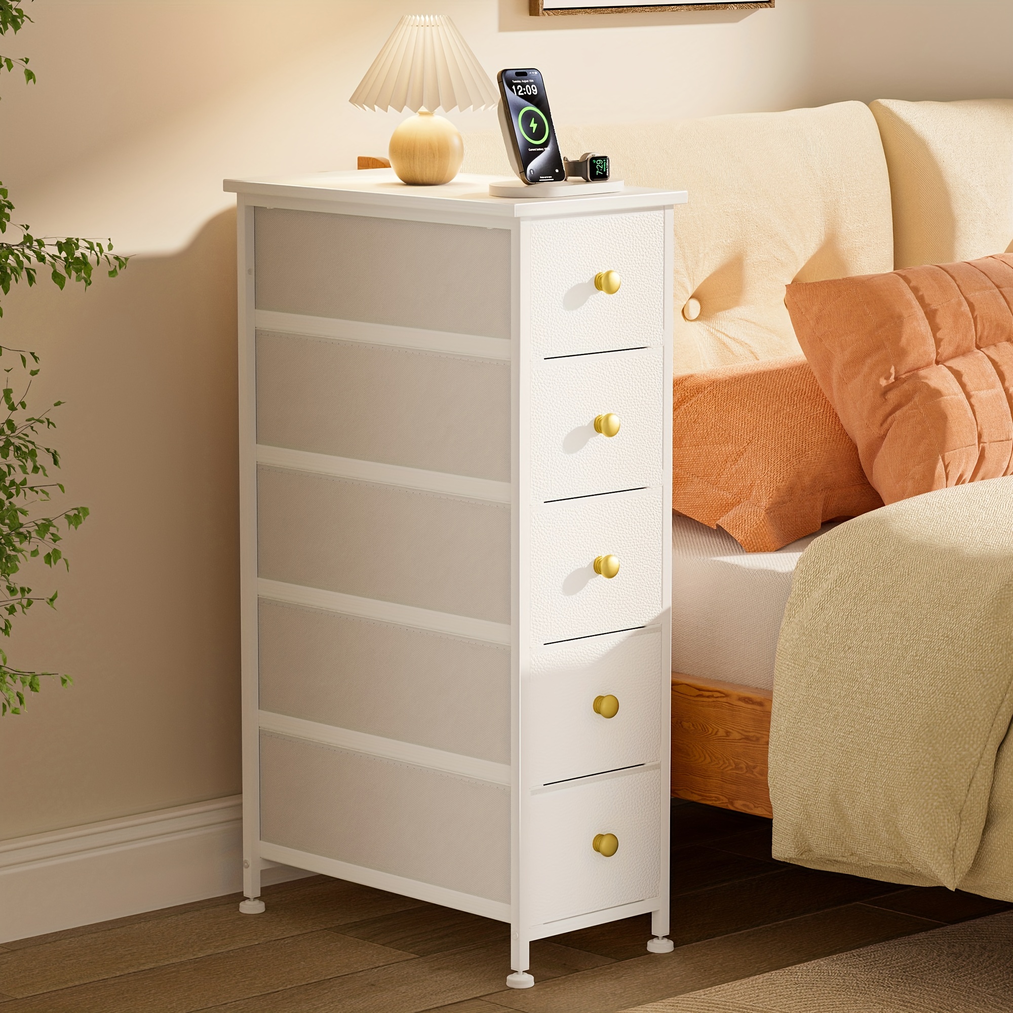Narrow Dresser For Small Spaces Tall Narrow Nights Stand 5 Drawers Slim Chest Of Drawers For Bedroom Vertical Skinny Dresser Metal Pull Handle Fo