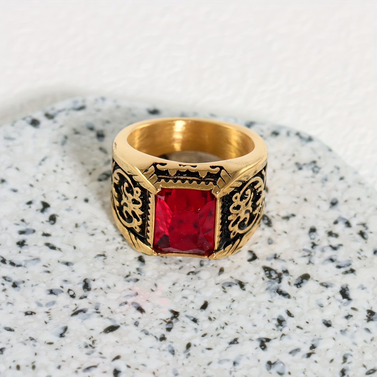 Men's Stainless Steel Ring Retro Cubic Zirconia Square - Temu United ...