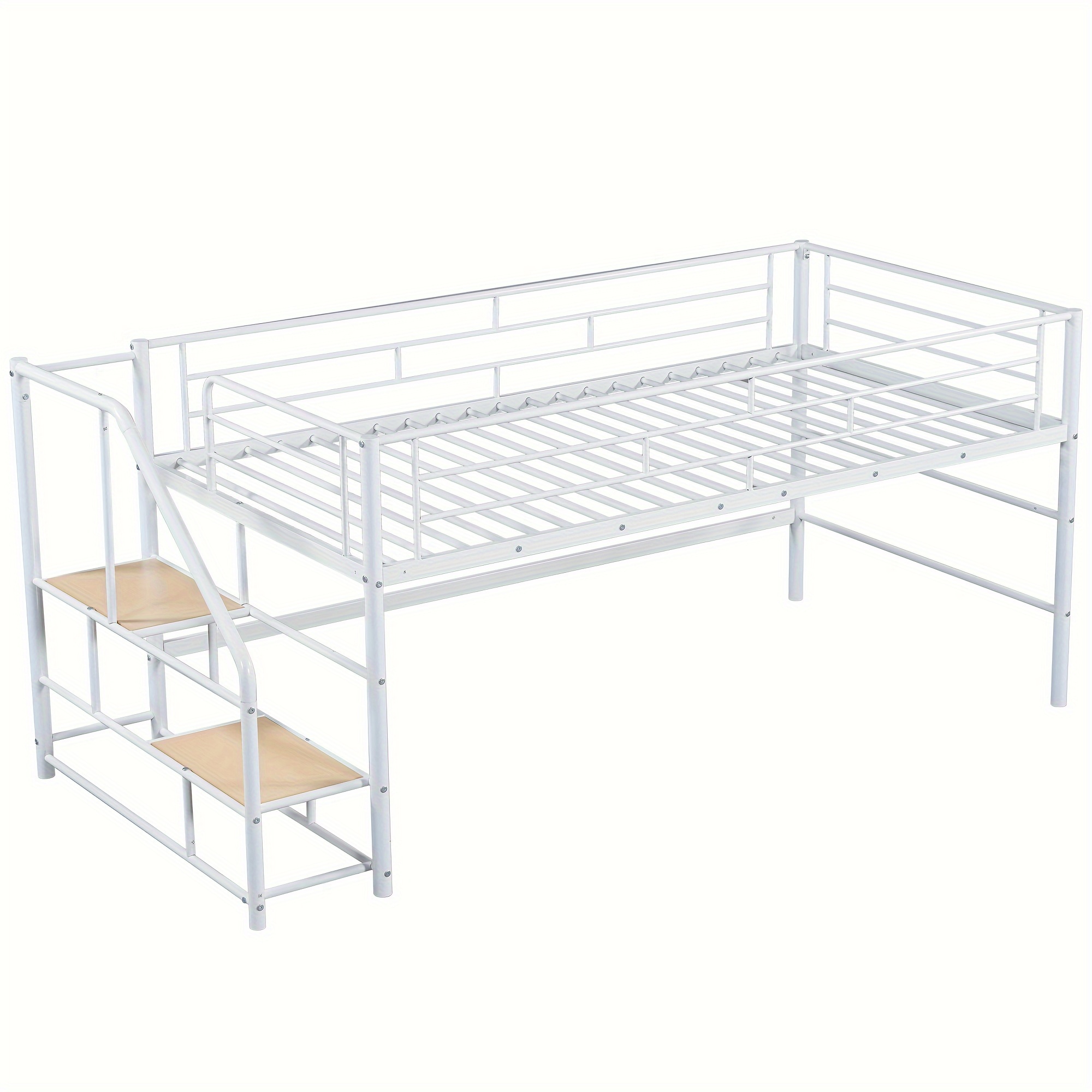 Modern Twin Size Metal Loft Bed Frame Storage Stairs - Temu