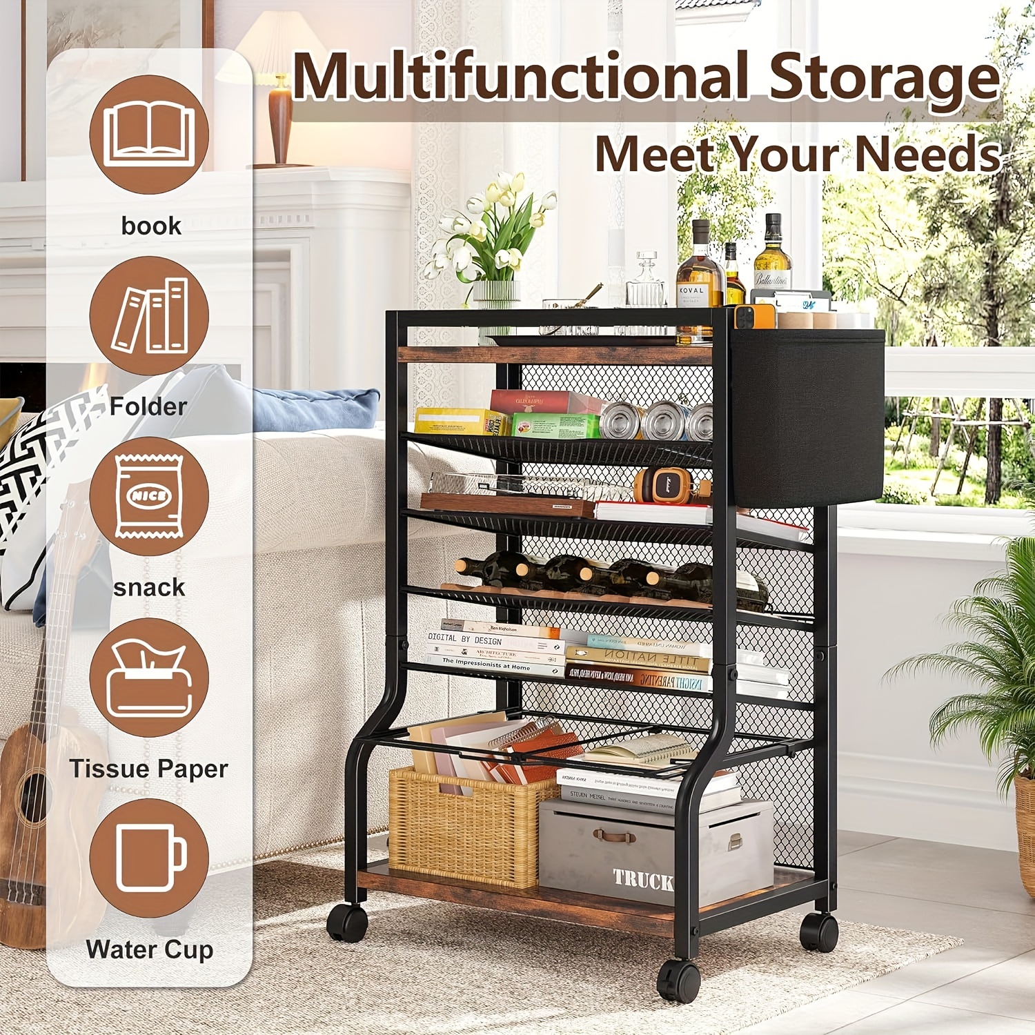 17.7"w 7-tier Rolling File Organizer With Hanging File Folders For A4 ...