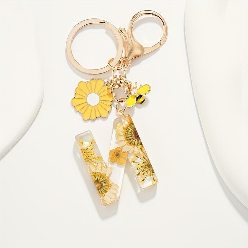 cute resin letter pendant keychain cartoon flower bee - Temu Australia
