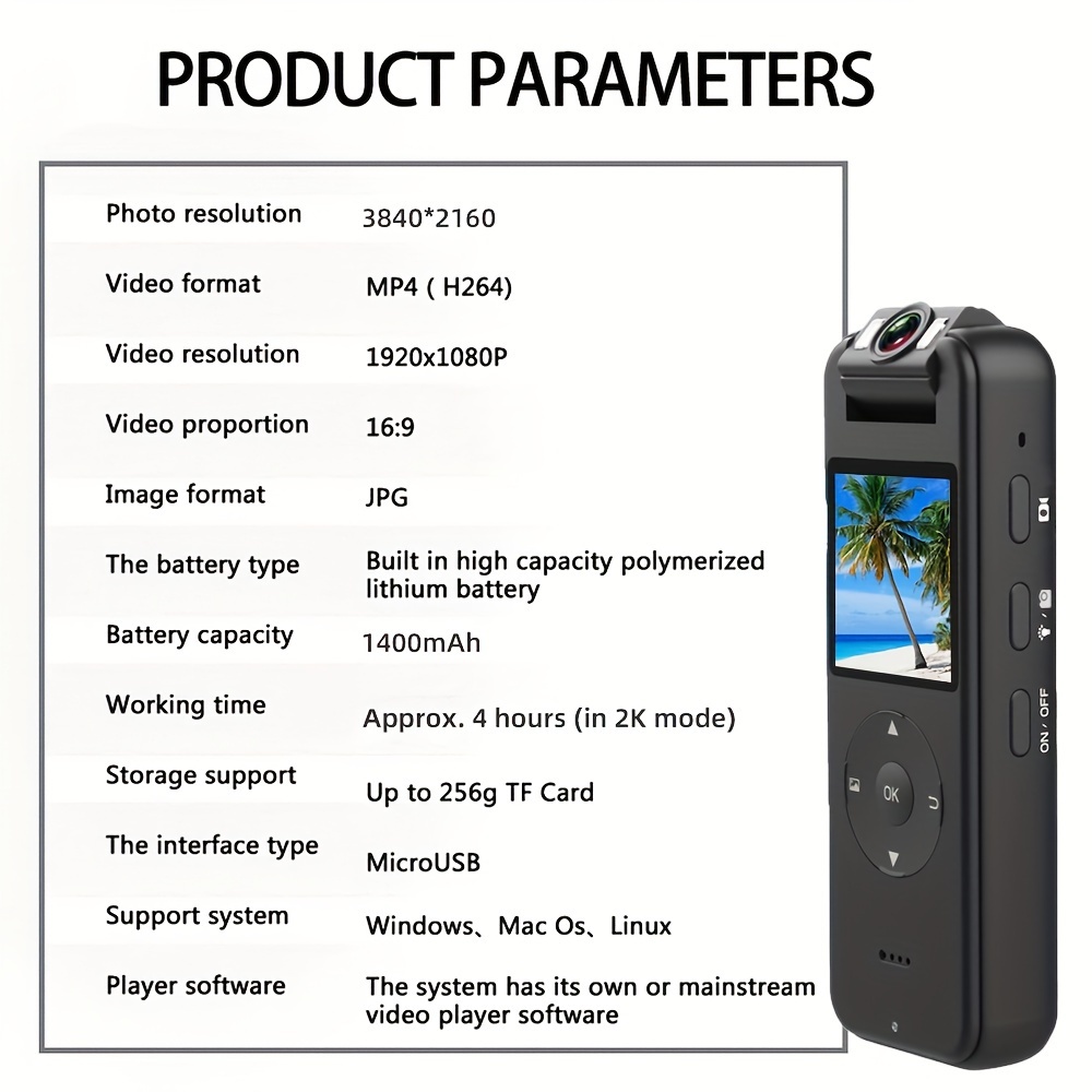 Body Camera 128gb With 4k 30fps Uhd Recording 1.4 In Screen, Bodycam ...