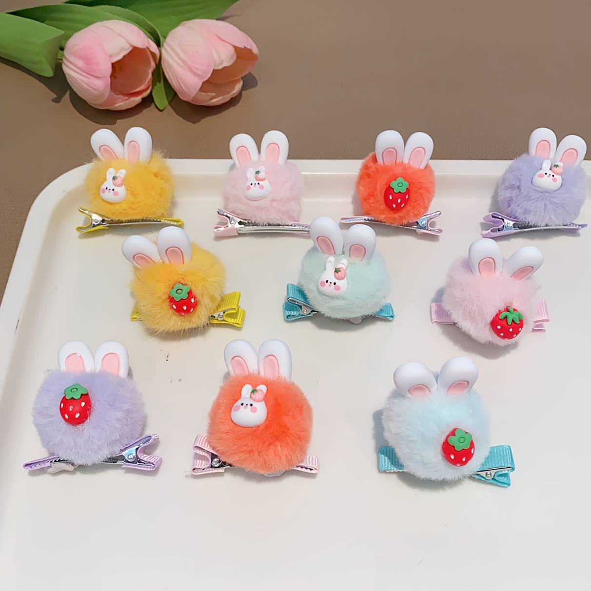 Fur Ball Rabbit Ear Hairpin Little Girl Cute Cartoon - Temu Australia