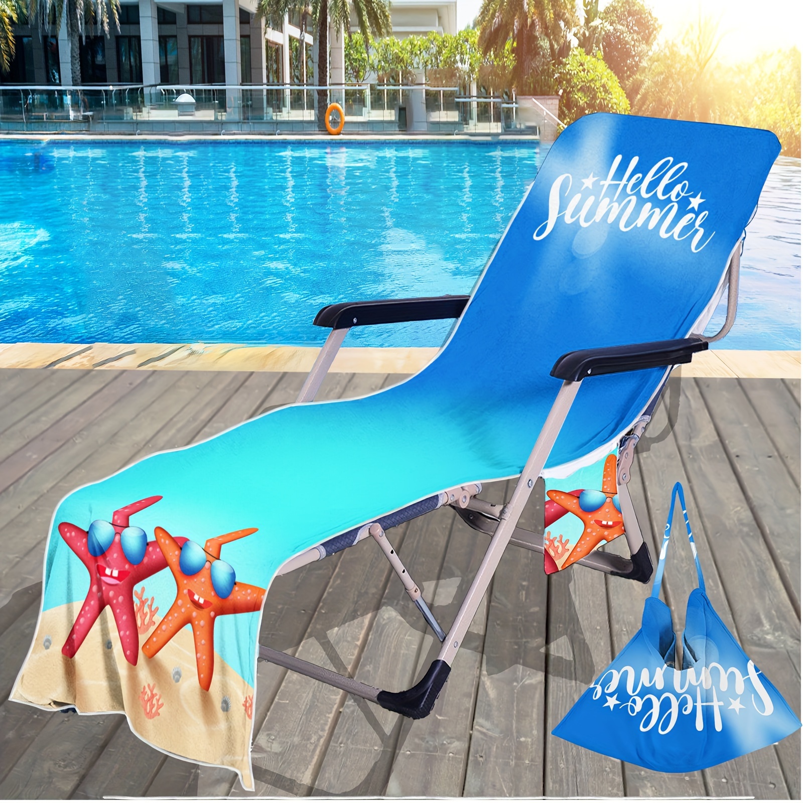 Beach Chair Cover Side Storage Pocket Starfish Pattern Beach - Temu Canada