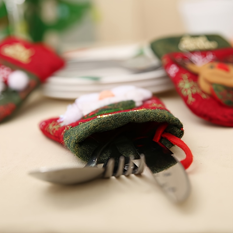 Christmas Cutlery Holder Set Burlap Silverware Pouches Santa - Temu