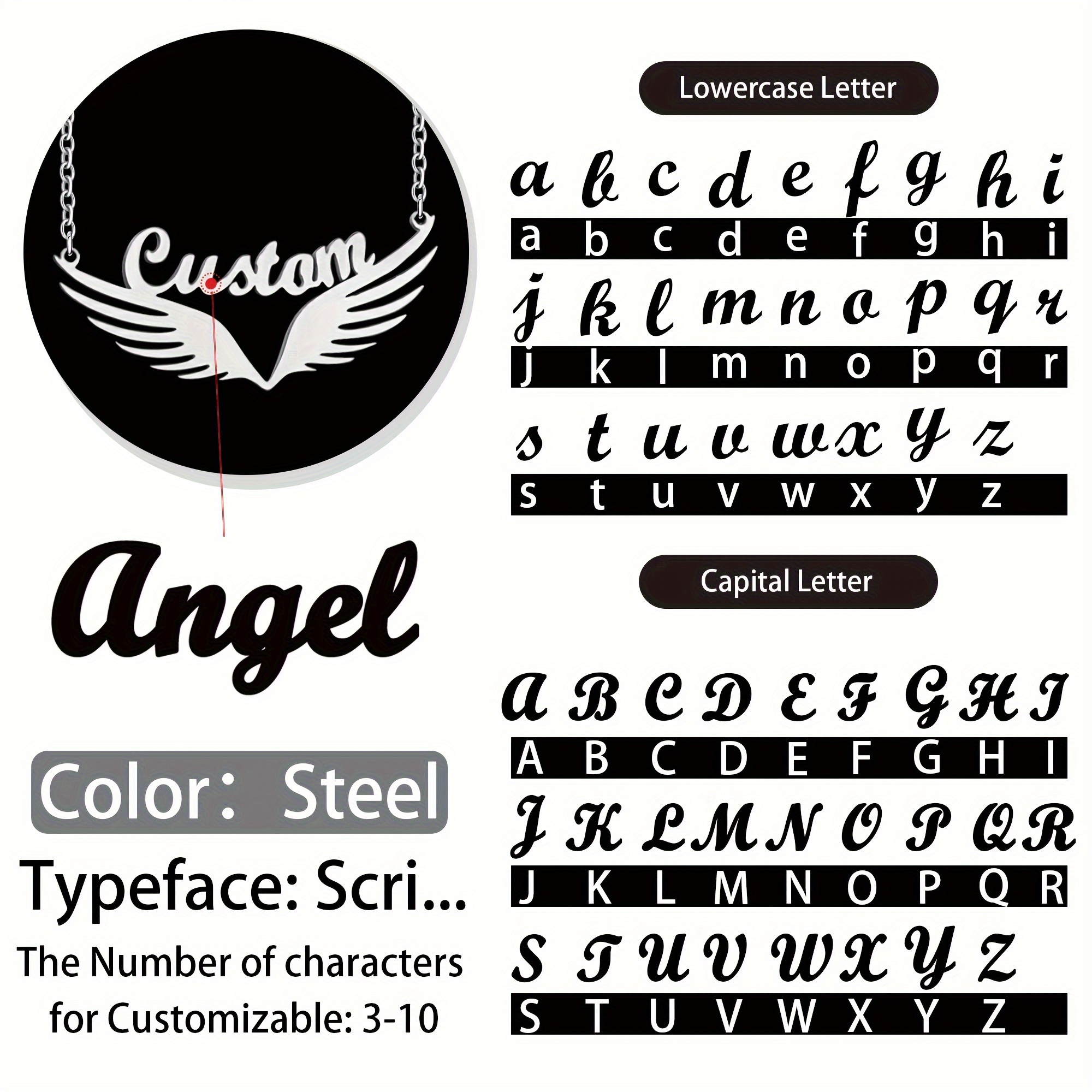 Personalized Name Pendant Necklace Cute Angel Wing Decor - Temu United ...