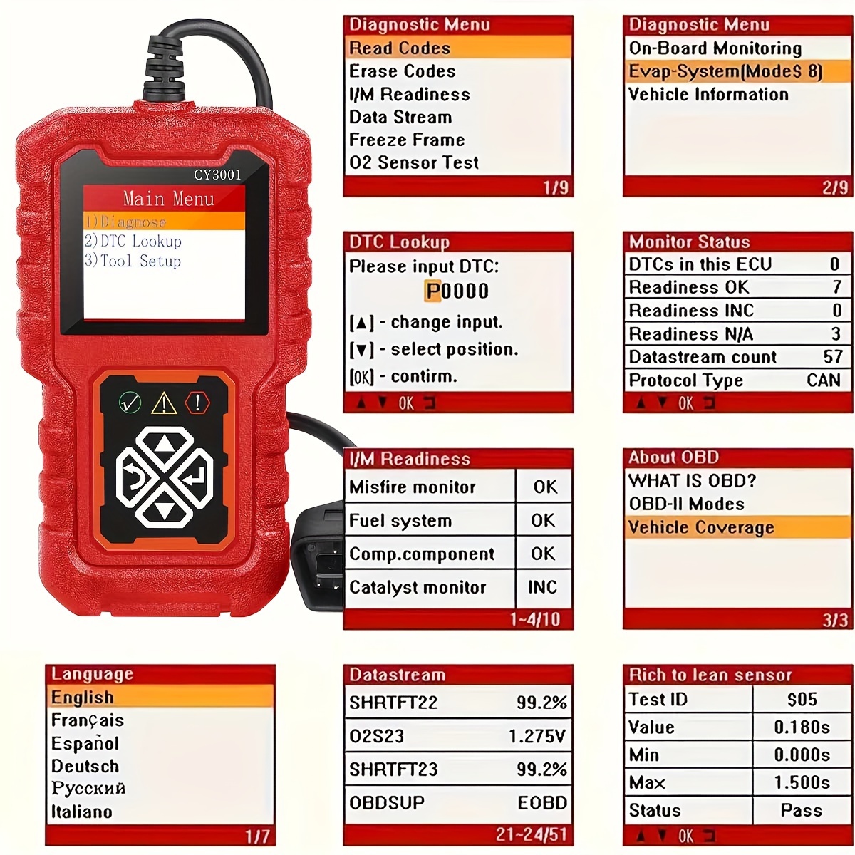 1996년 이후의 모든 OBD II 프로토콜 차량에 대해 엔진 오류 코드를 읽고 지우는 차량 OBD2 코드 - Temu Republic of Korea
