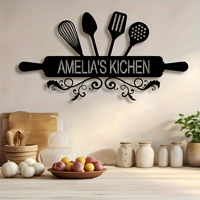 1pc Personalized Amelia's Kitchen Metal Wall Art Sign, Art Deco Style ...