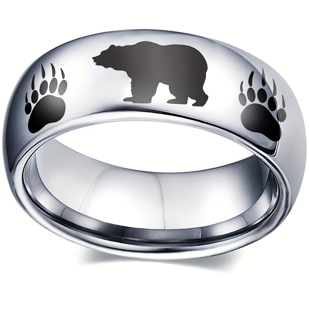 Cartoon Bear Pattern Men's Ring Black Silvery Stainless - Temu United ...