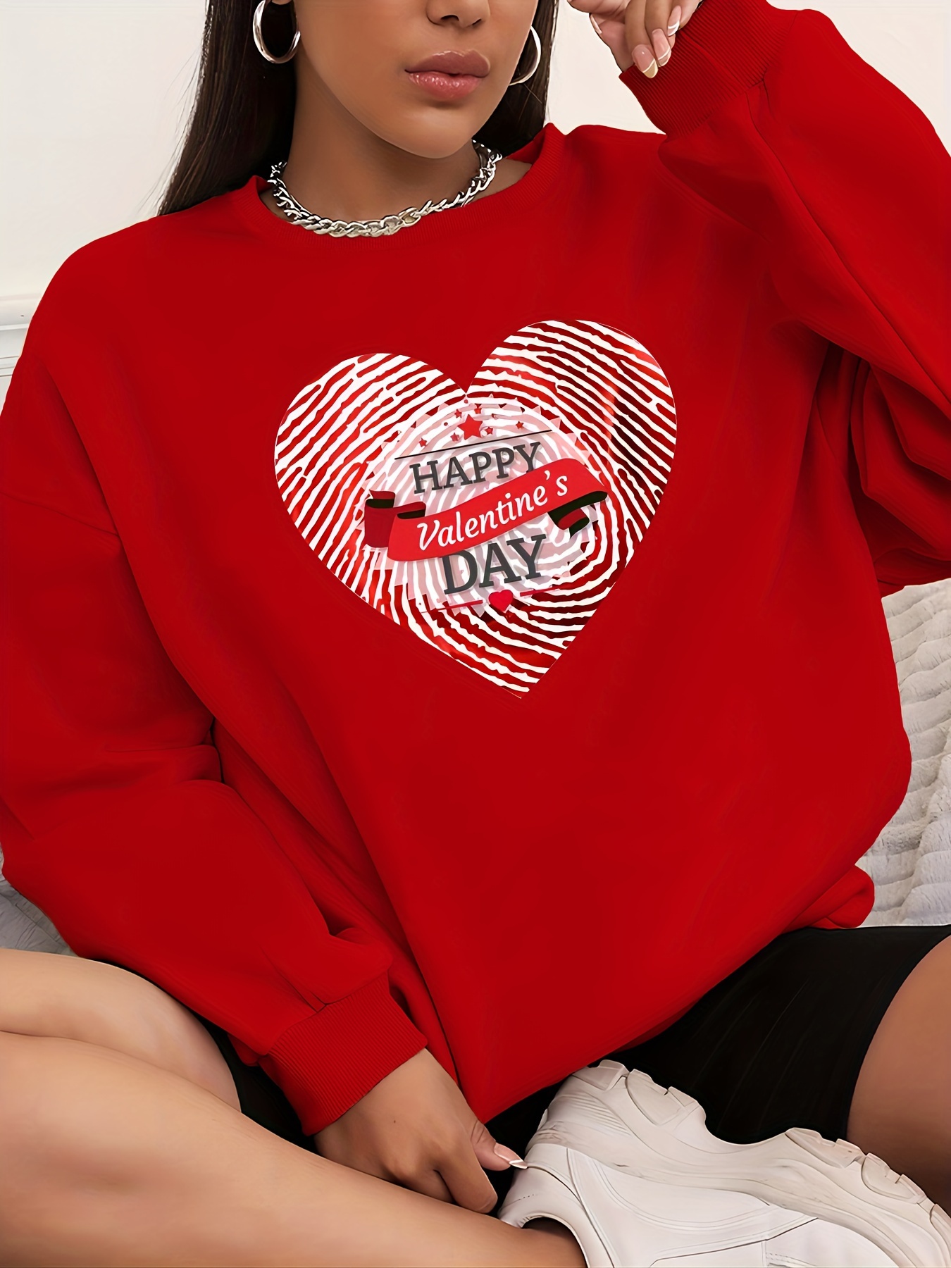Graphic Print Sweatshirt Plus Size Crew Neck Casual Temu Australia