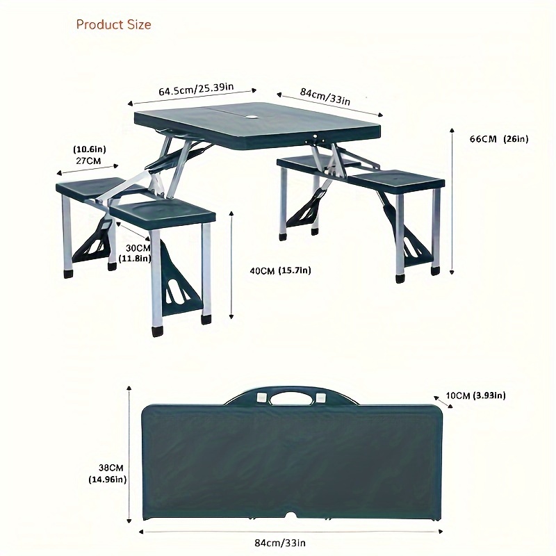 1pc, Portable Folding Integrated Picnic Table Set With Benches And ...