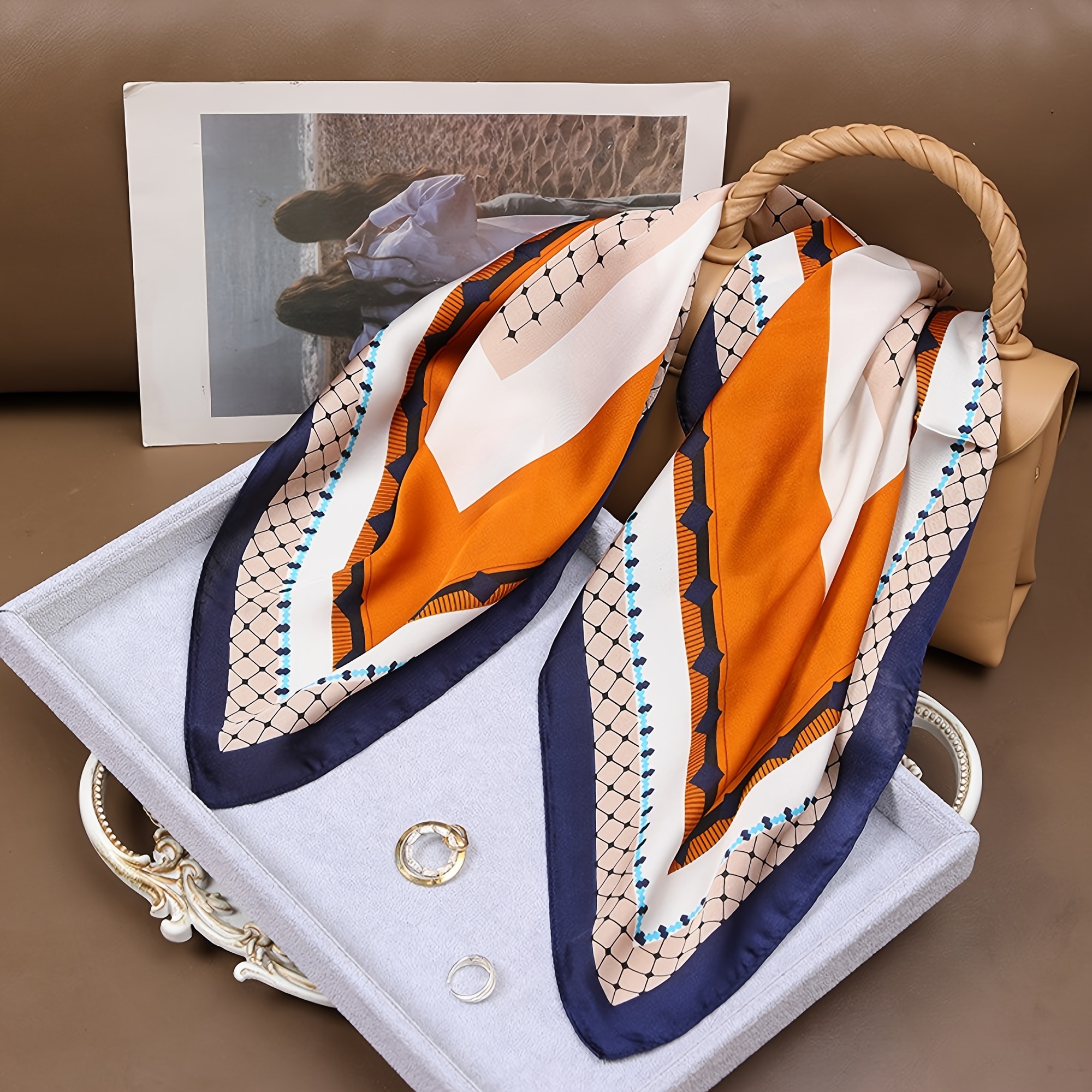 Colorful Print Square Scarf Imitation Silk Thin Neck Scarf - Temu ...