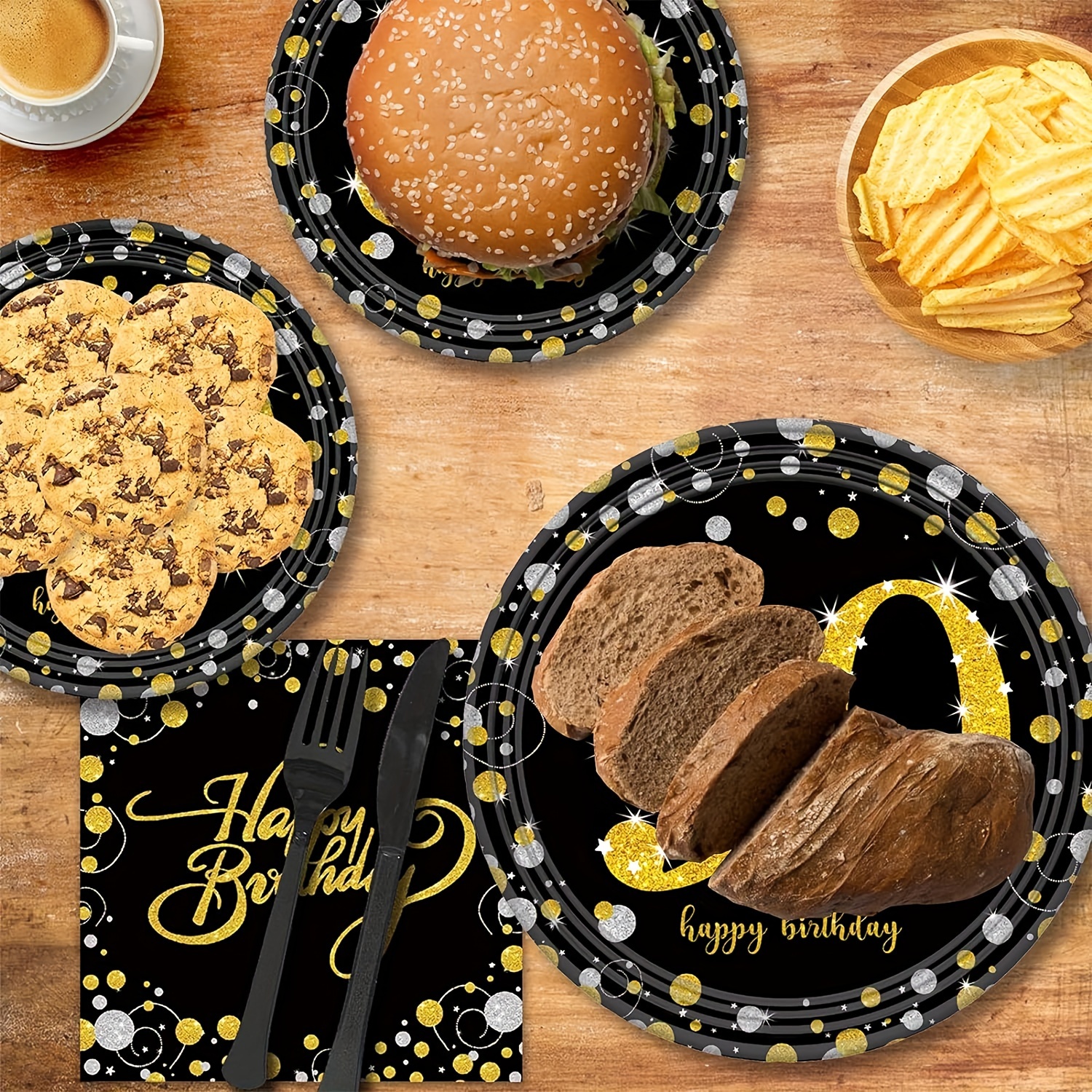 90th Black Gold Birthday Decorations Party Supplies - Temu