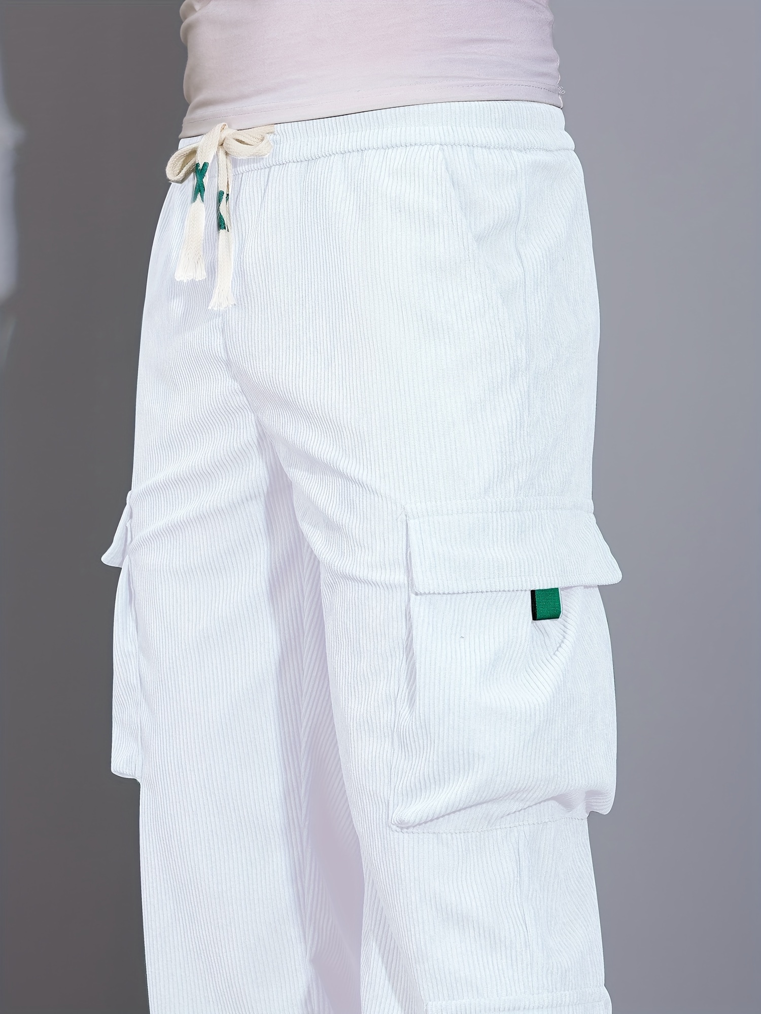 Mens Casual Solid Cargo Pants Elastic Waist Drawstring Temu