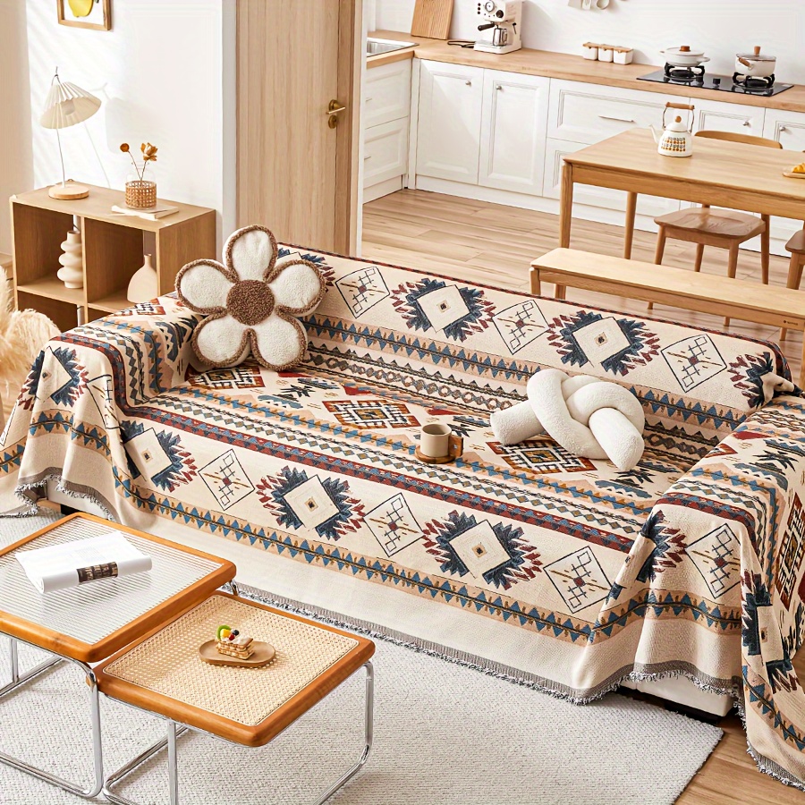 bohemian chenille sofa cover tassels pet friendly non slip Temu