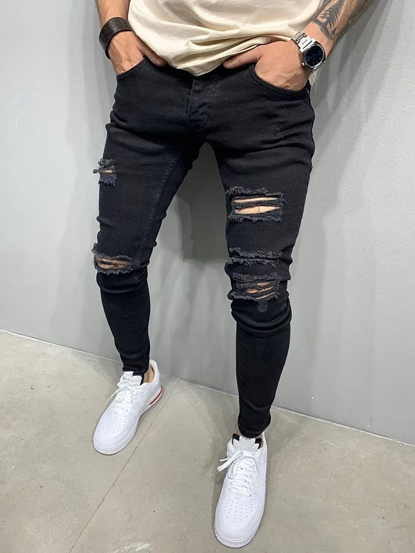 black ripped jeans men
