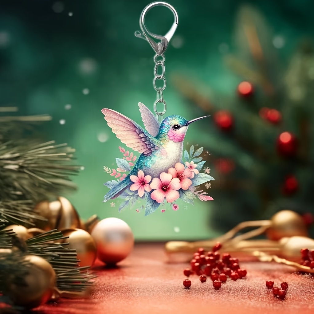 2d Acrylic Hummingbird Keychain With Flowers Simple And Elegant Design ...