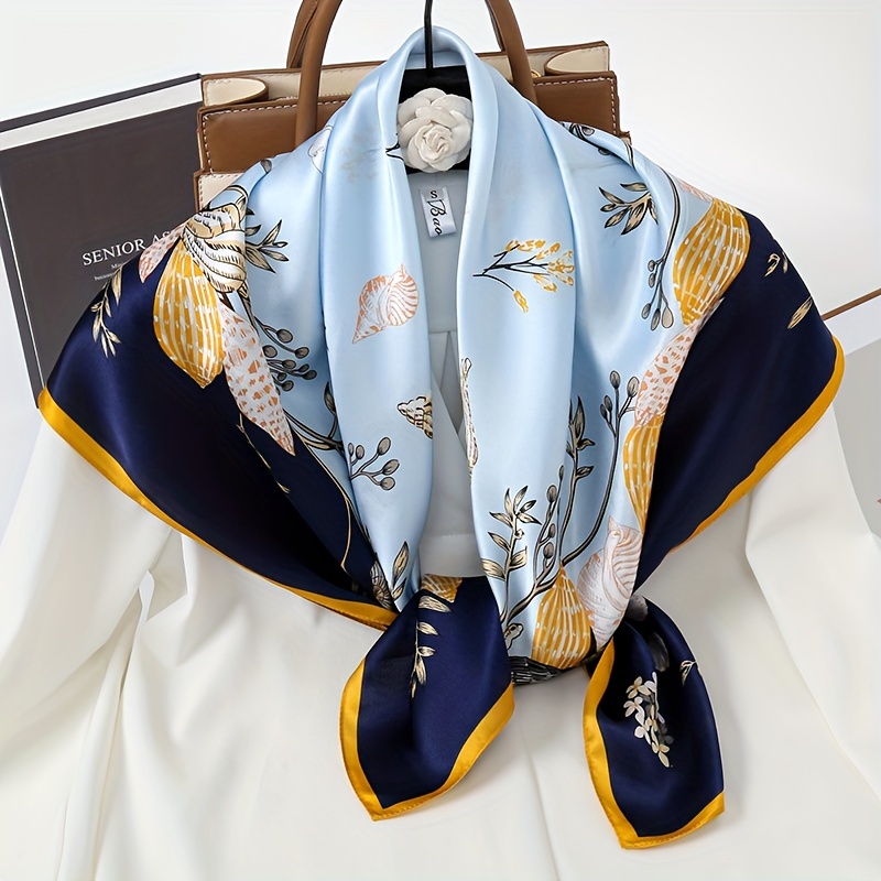 Conch Flower Printed Square Scarf Thin Satin Mulberry Silk - Temu ...