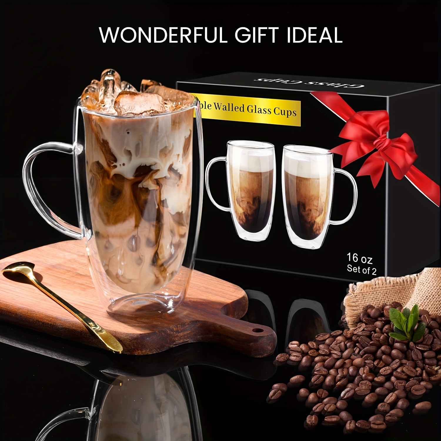 18 Double Wall Glass Coffee Mugs Handle Coffee Cups Clear - Temu