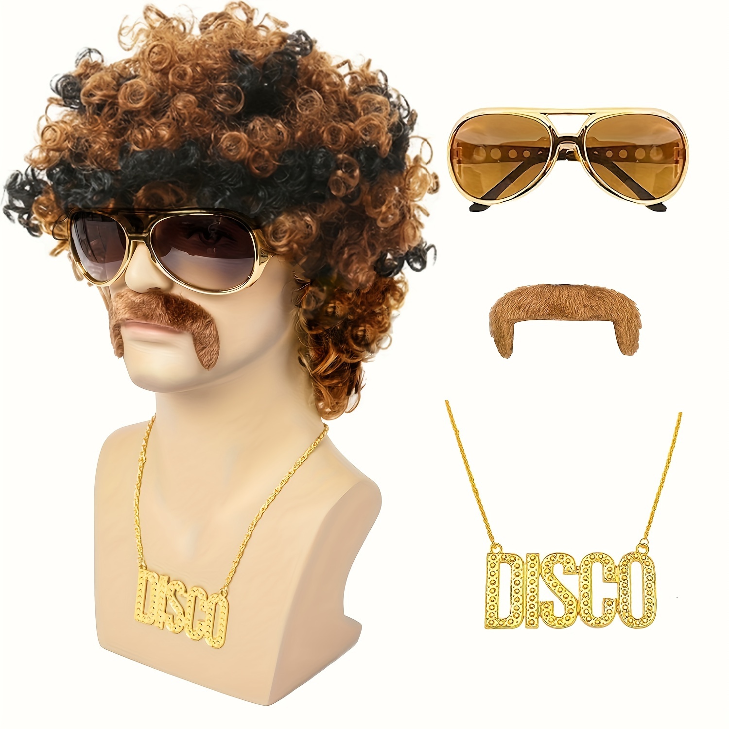 70s Disco Party Costume Set Short Curly Synthetic Hair Wig - Temu Qatar