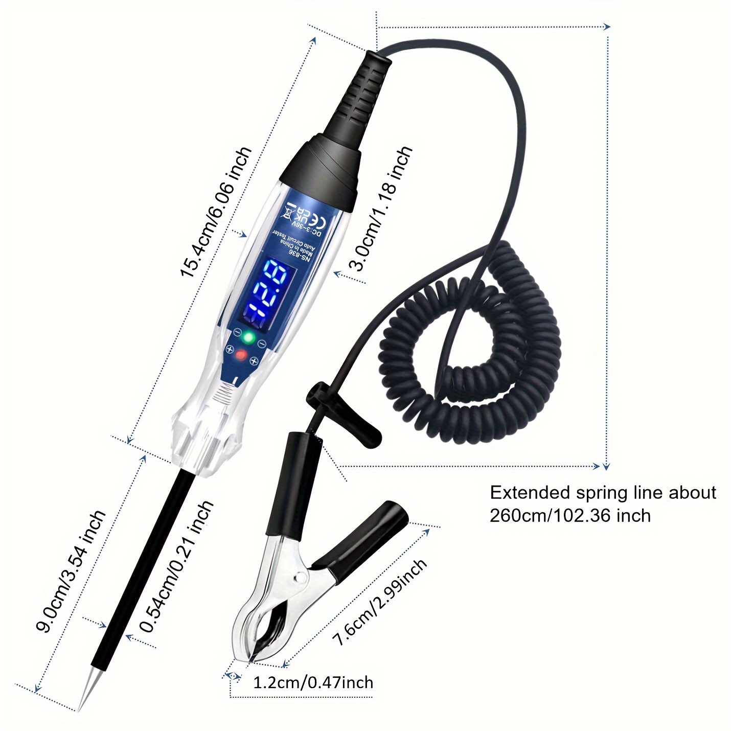 auto circuit tester pen 3 36v led heavy duty voltmeter with probe protector extended spring wire automotive temu Temu