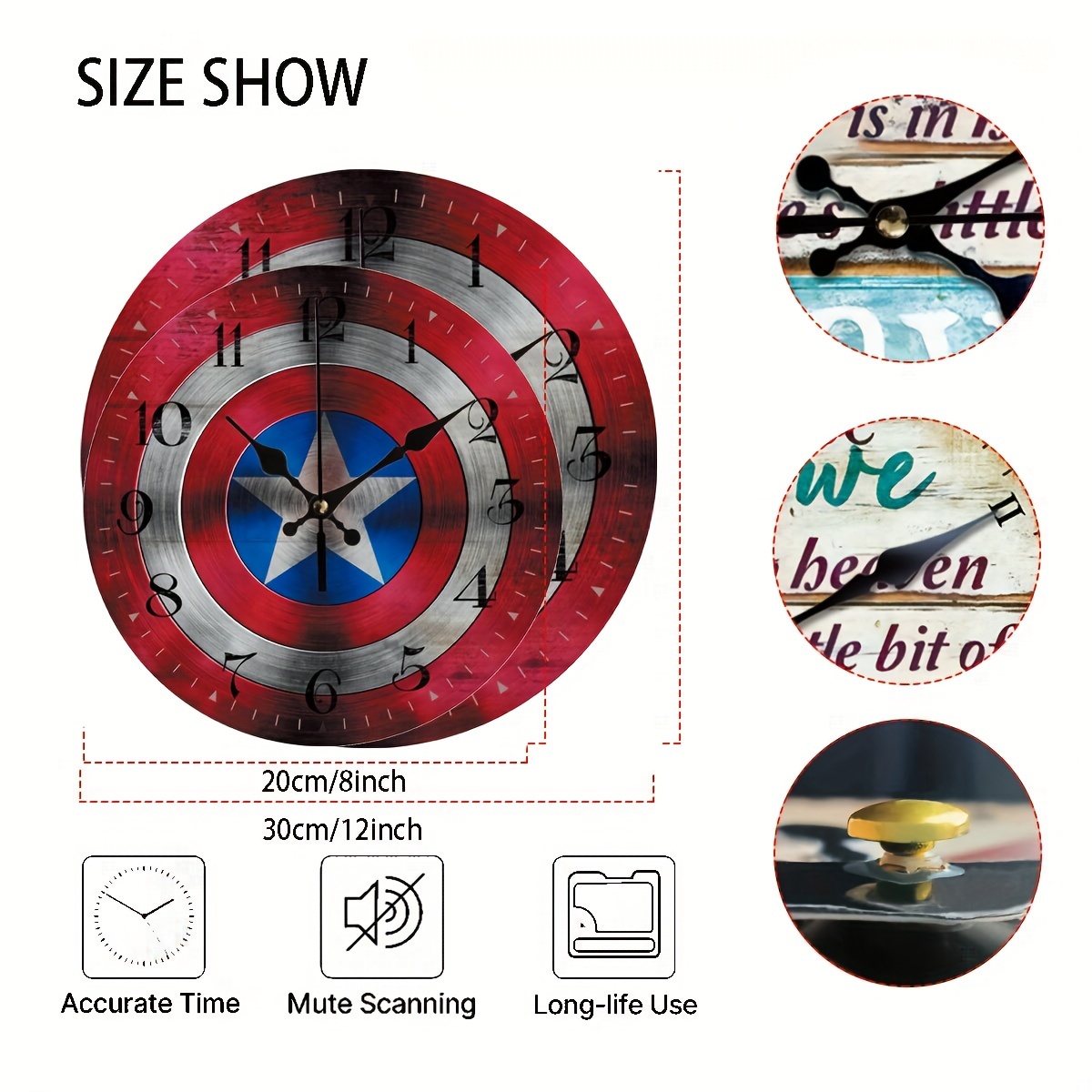 1pc Usa Shield Beautiful And Fashionable Round Wall Clock Waterproof ...