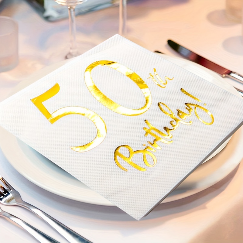 White Golden Foil Cocktail Napkins Cheers 50 Years Old 2 ply - Temu ...