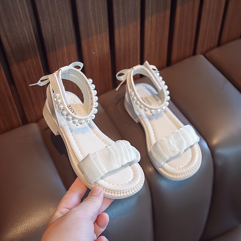 Trendy Cute Solid Color Pearl Bowknot Open Toe Sandals Girls - Temu Ireland