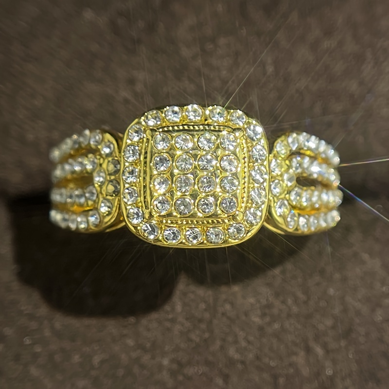 Glitter 14k Gold Plated Zircon Wedding Ring Valentines Day - Temu ...