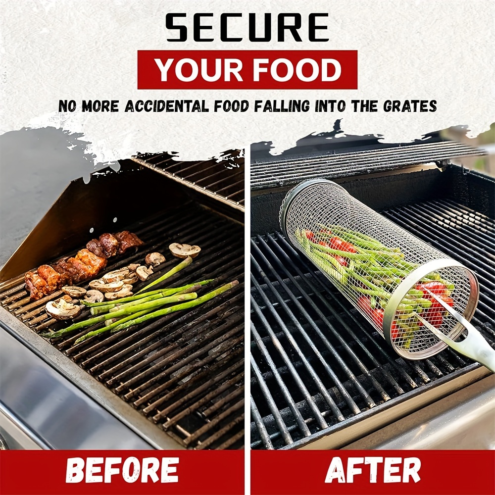 Stainless Steel Bbq Grill Basket - Portable Round Barbecue Rack For ...