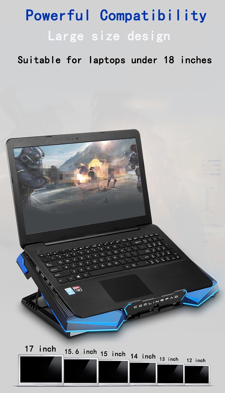 Gaming Laptop Computer Cooler Six Fan Led Screen Two Usb - Temu