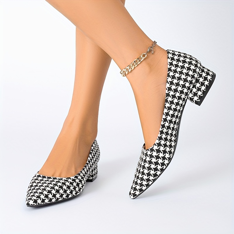 Womens Houndstooth Pattern Chunky Heels Elegant Point Toe - Temu United ...
