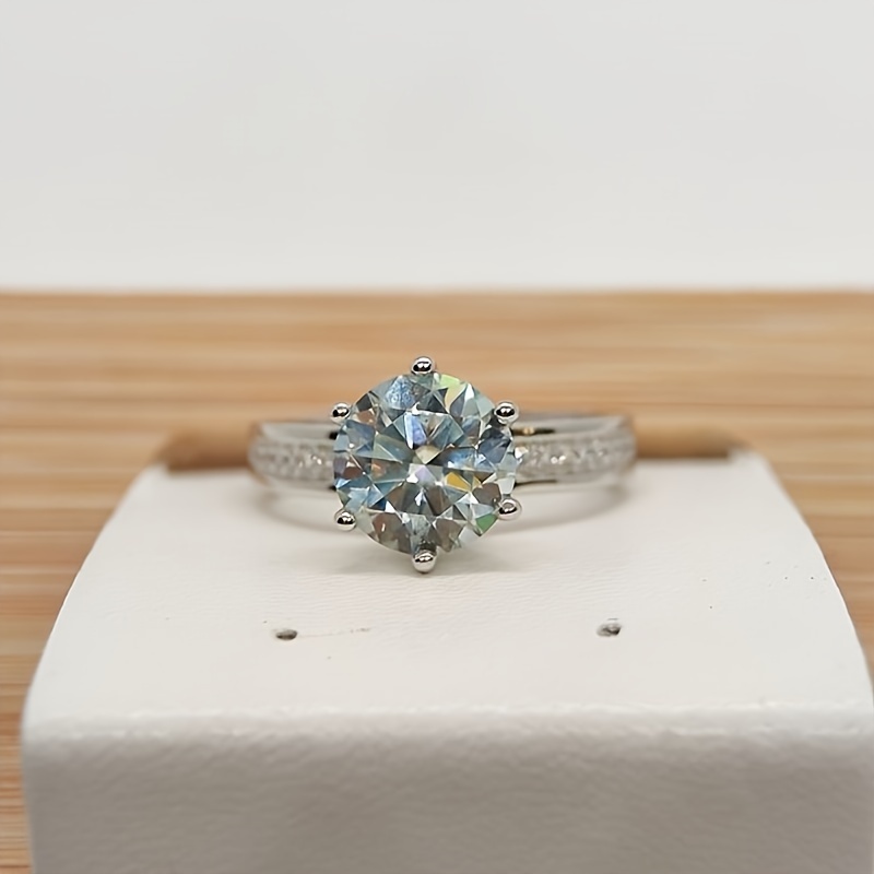 S925 Sterling 6 Prongs Round Cut Light Blue Moissanite Rings - Temu ...