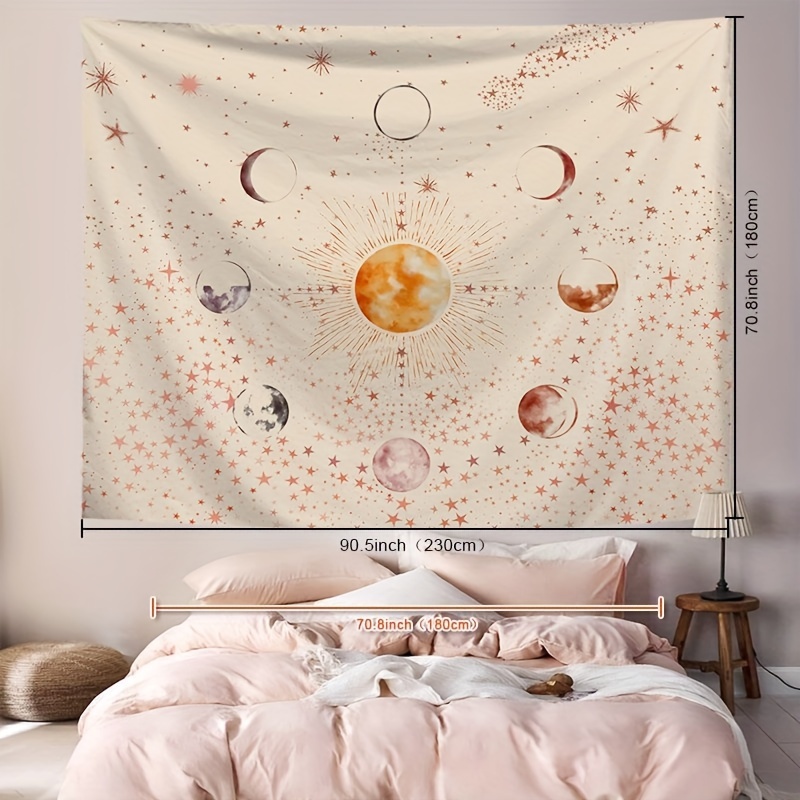 Starry Sky Moon Phase Tapestry Polyester Tapestry Wall - Temu New Zealand
