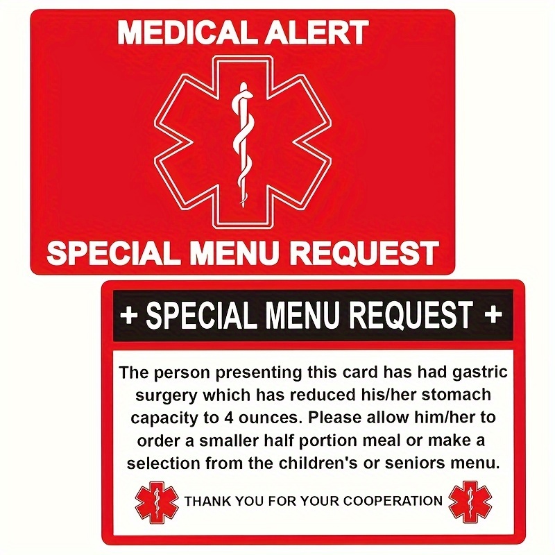 5-pack Wls Wallet Cards, Matte Finish Red Medical Alert Special Menu ...